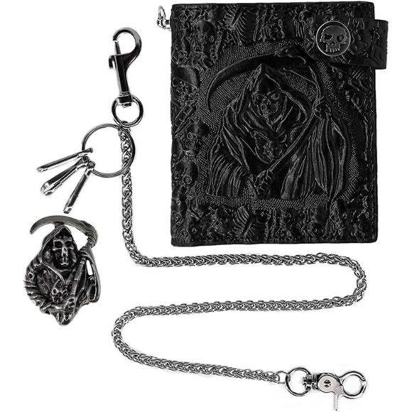 Bags | Unisex Punk Gothic Skull Biker Wallet With Chain Trucker Wallet ...